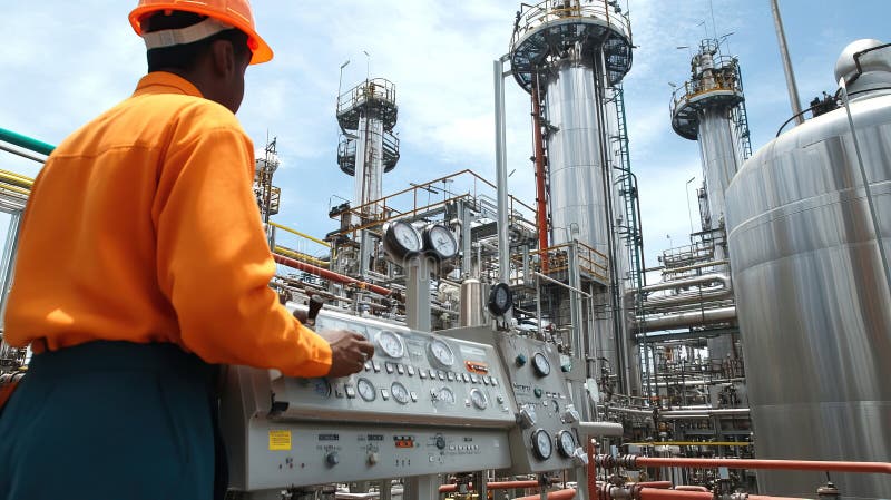Operator Monitoring Control Panels at a Chemical Production Site Stock ...