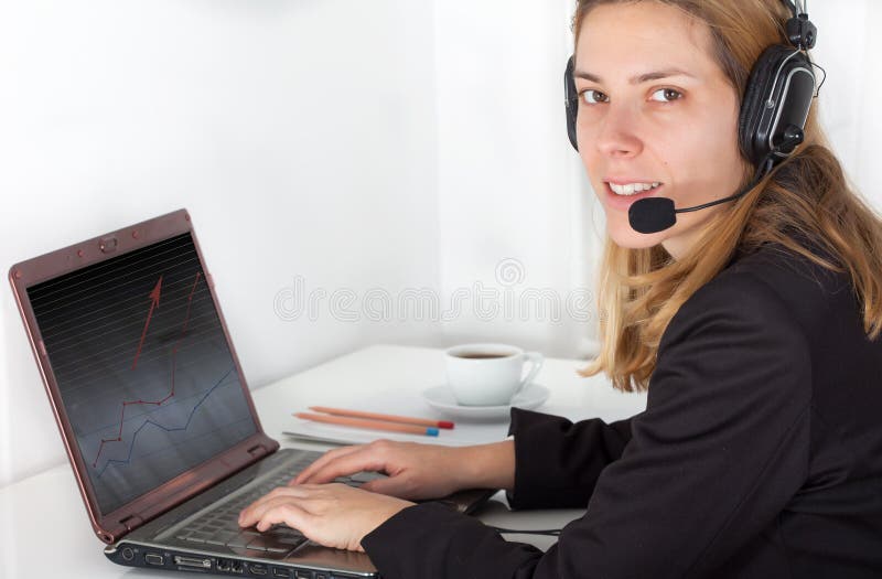 Operator with Phone Headset Stock Photo - Image of customer, female ...