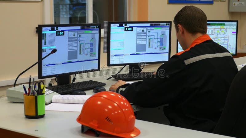 Operator at Plant Control Panel Monitors Parameters of Equipment at ...