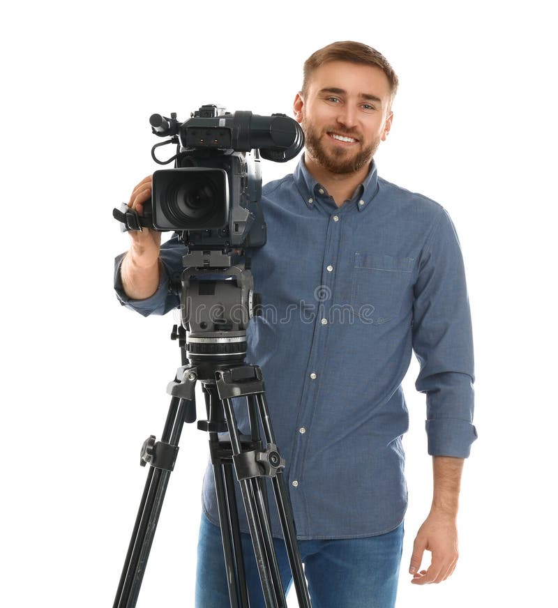 Operator with Professional Video Camera on Background Stock Image ...