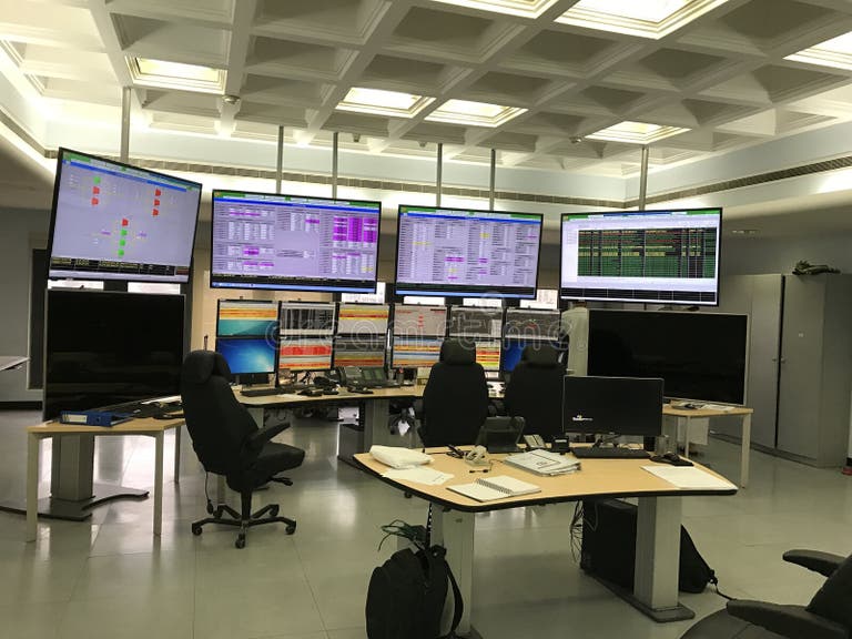 Operator Screens with Process Display of Oil & Gas Plant Control Room ...
