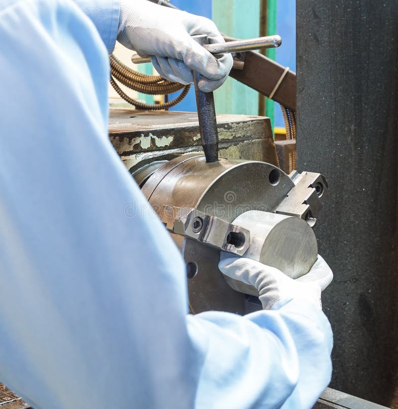 Operator Setup Turning Part on Manual Lathe Machine Stock Photo - Image ...