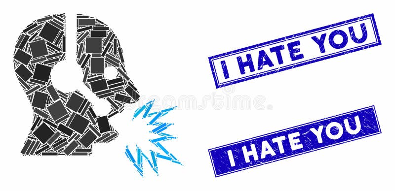 Operator Shout Mosaic and Distress Rectangle I Hate You Stamps Stock ...