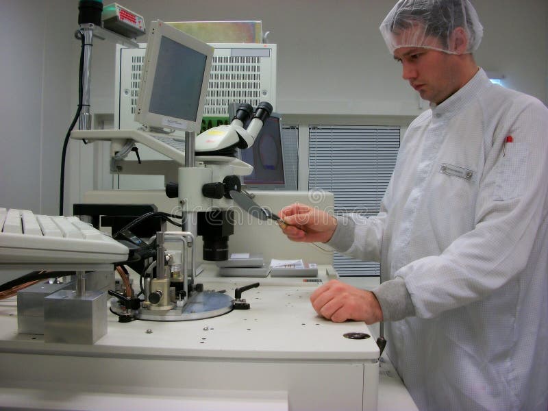 The Operator with the Silicon Wafer Stock Image - Image of microscope ...