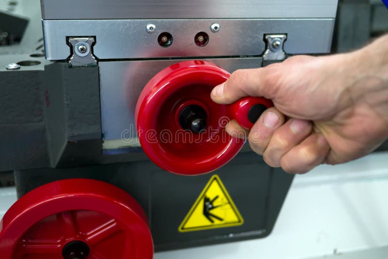 Operator is Turning Handwheel of Lathe Stock Photo - Image of axis ...
