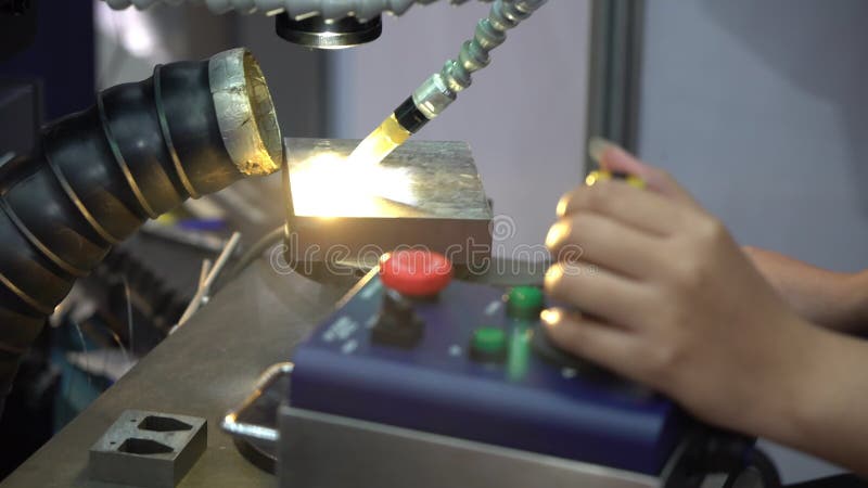 The Operator Use the Control Pad for Laser Welding Machine. Stock Video ...