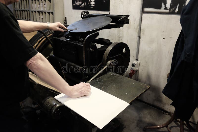 Operator at Work on Old Typographic Machine Stock Image - Image of ...