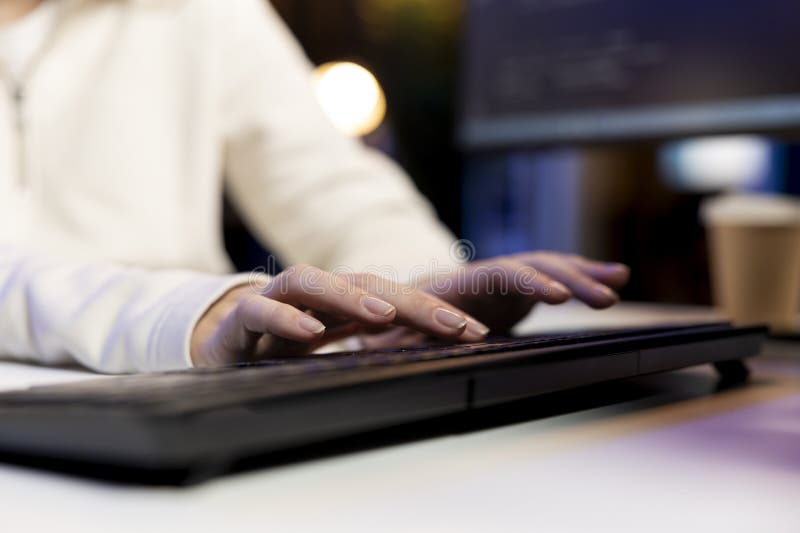 Close Up Shot of System Engineer in Apartment Writing Lines of Code Stock Photo - Image of ...