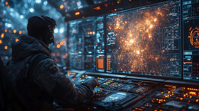 Operators Analyzing Satellite Telemetry in Control Room, Focused on ...