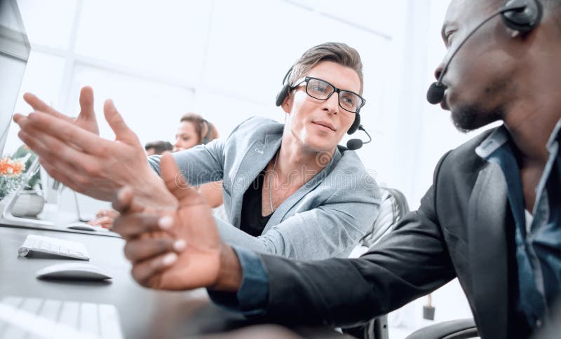 Operators of the Call Center Discussing Operational Issues Stock Image ...