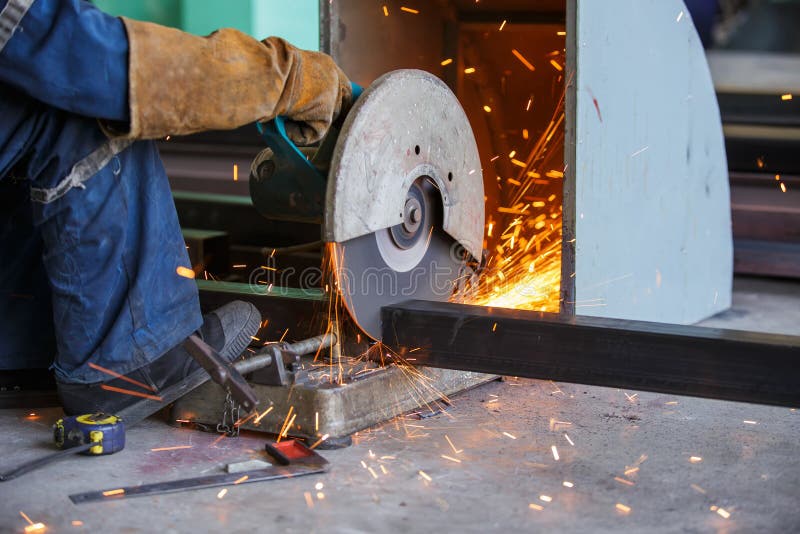 Operators Cutting Metal by Cutting Wheel Stock Photo - Image of ...