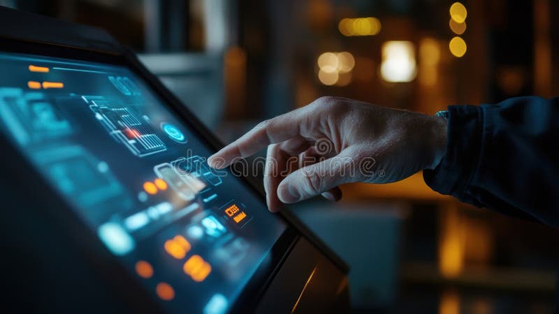 An Operators Hand Tapping a Touchscreen Interface with Vivid ...