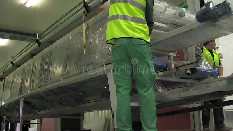 Industrial Warehouse Building with Skylights Nighttime Aerial Flyover ...