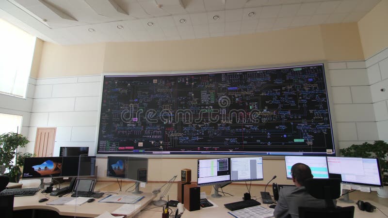 Operators Work on Computers in Control Room of Substation Stock Video ...