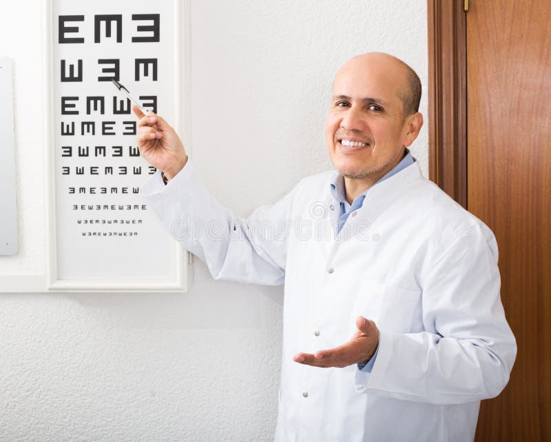 Ophthalmologist Pointing at Letters while Patient is Reading the Eye ...