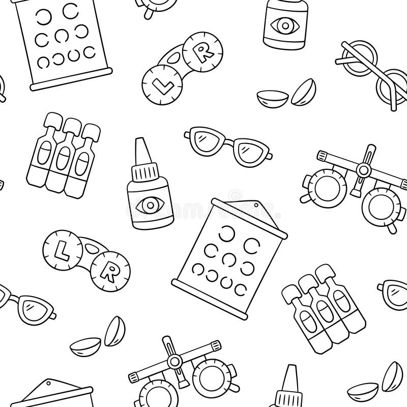 Ophthalmology, Optometry Hand Drawn Seamless Pattern. Vision Test Chart ...