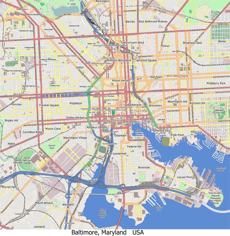Mapa De La Ciudad De Baltimore, Maryland, Los E.E.U.U. Stock de ...