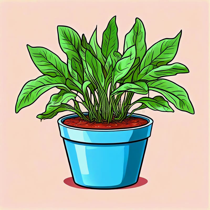 Oplismenus Plant in Pot Iconic Vector Drawing with Plan Background ...