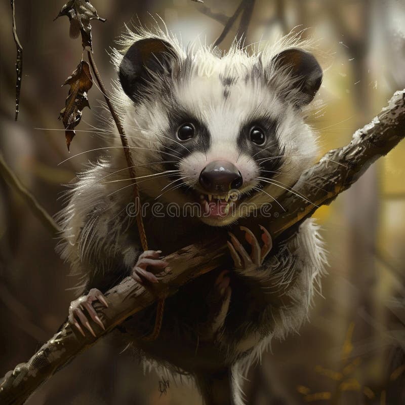 Opossum Hanging from Branch with Smiley Face Stock Illustration ...