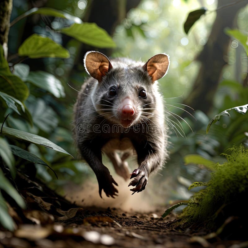 Opossum Running through the Forest. Stock Illustration - Illustration ...