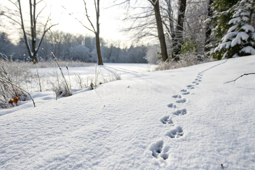 Opossum Tracks in Snow stock illustration. Illustration of landscape ...