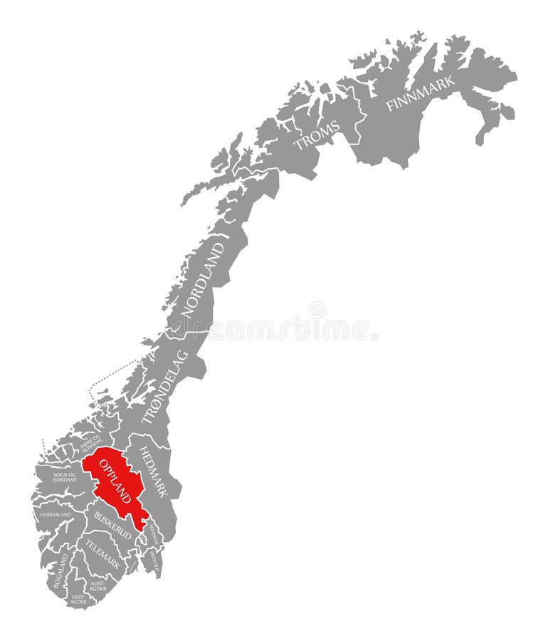 Oppland Red Highlighted in Map of Norway Stock Illustration ...