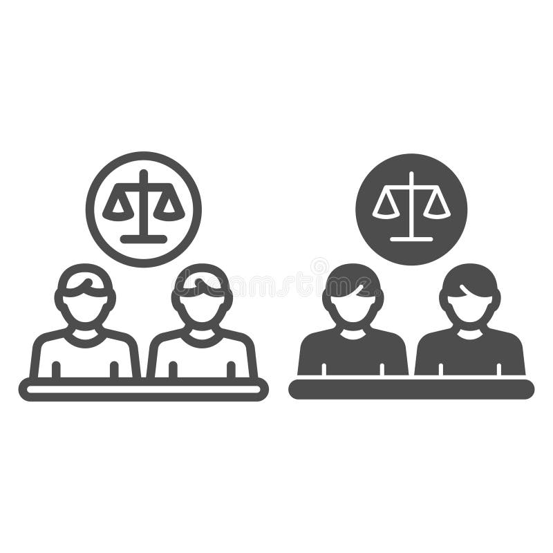 Opponents Men at Dialog Table with Scales Line and Solid Icon, Justice ...