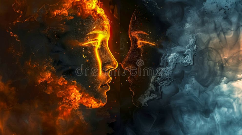 Opposing Forces: Fire and Ice Abstract Faces Stock Photo - Image of ...
