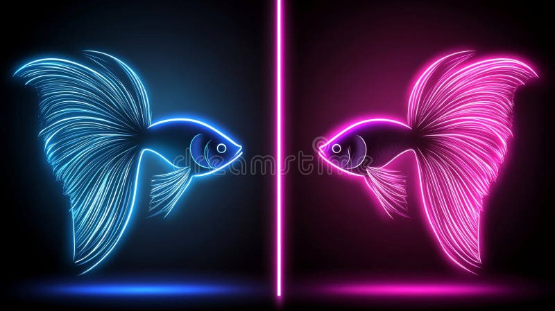 Opposing Neon Fish Showing Intuitive Design of Harmony with Blue and ...