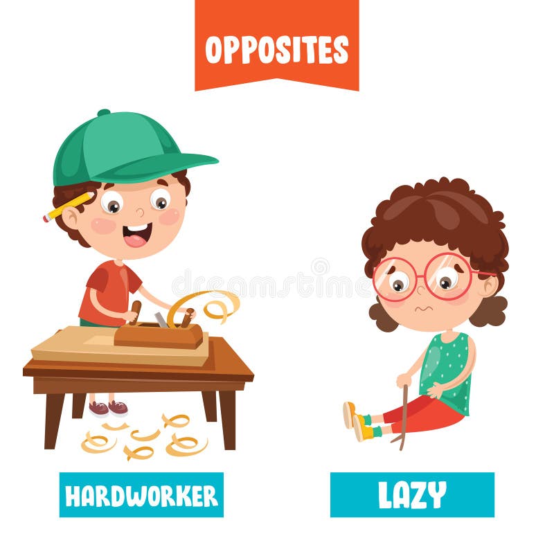 Opposite Adjectives with Cartoon Drawings Stock Vector - Illustration ...