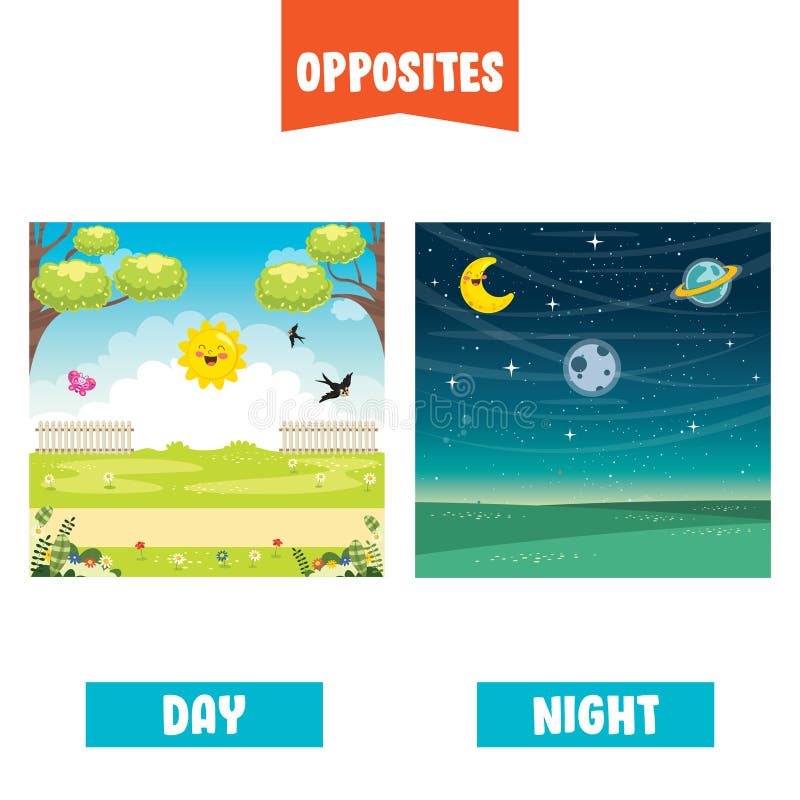 Opposite Adjectives with Cartoon Drawings Stock Vector - Illustration ...