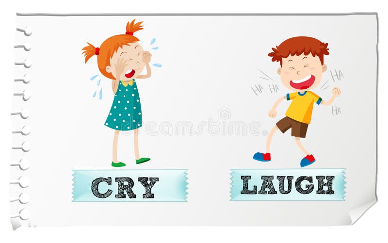 Opposite Adjectives Cry and Laugh Stock Vector - Illustration of small ...