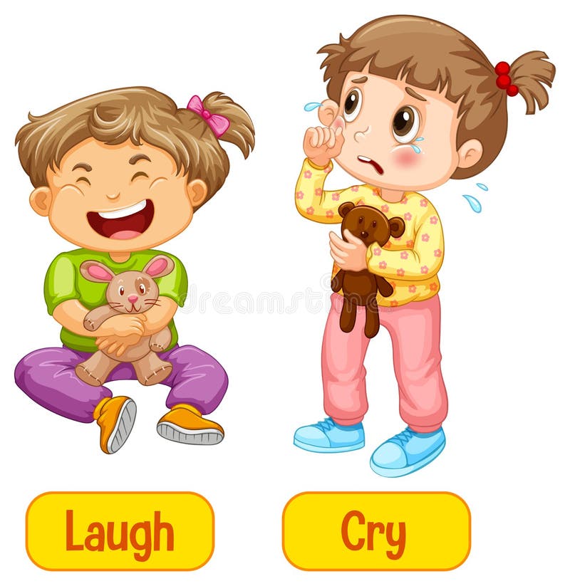Opposite Adjectives Words with Laugh and Cry Stock Vector ...