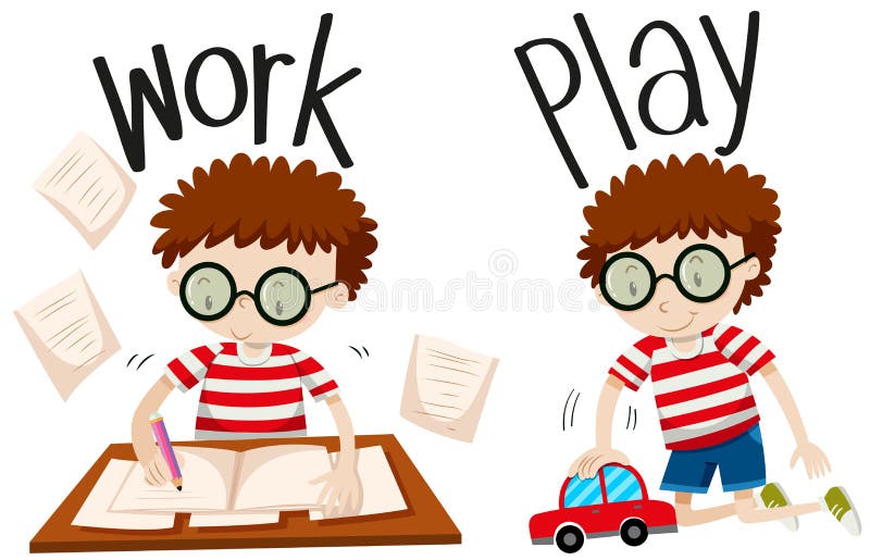 Opposite Adjectives Work and Play Stock Vector - Illustration of ...