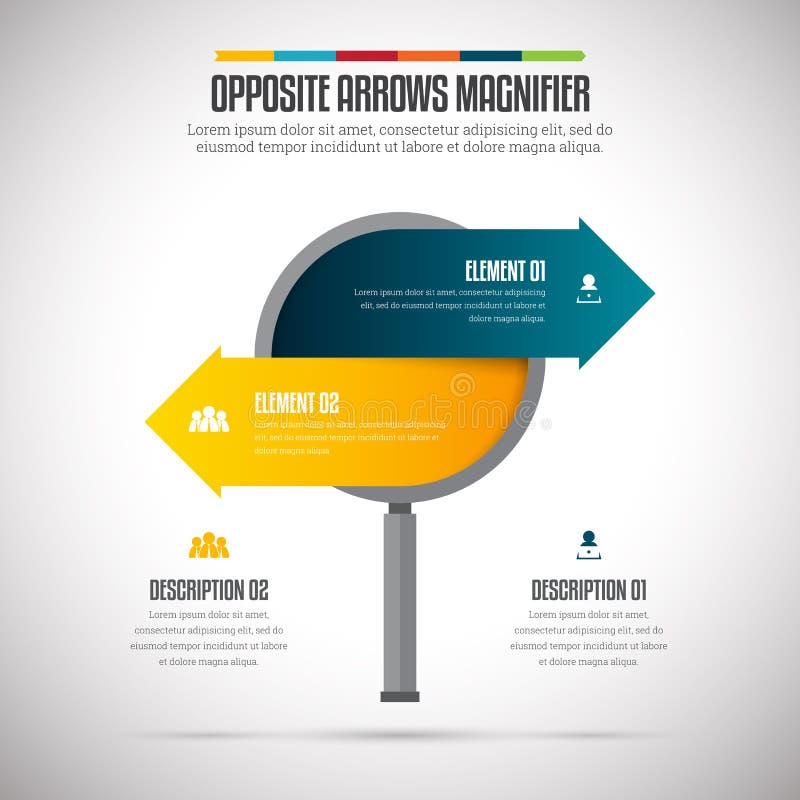 Opposite Arrows Magnifier Infographic Stock Vector - Illustration of ...
