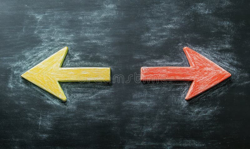 Opposite Directions Choice Yellow Red Arrows Blackboard Stock ...
