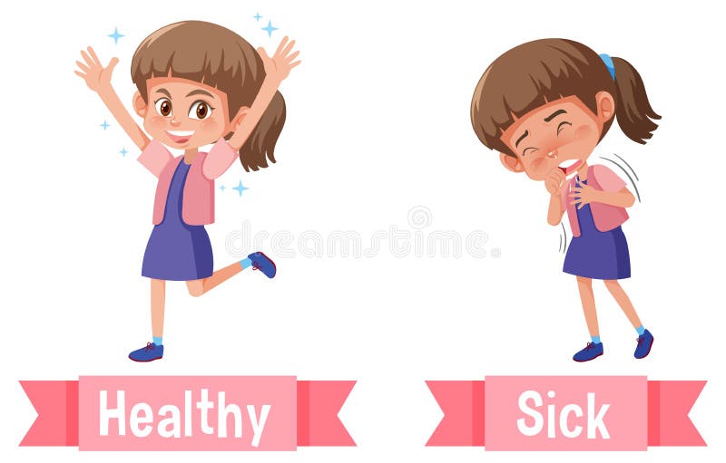 Opposite English Words Healthy and Sick Stock Vector - Illustration of ...