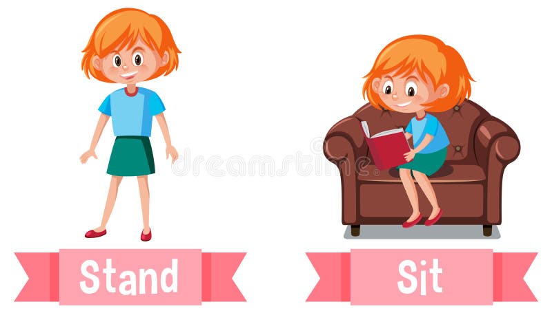 Opposite Words Sit Stand Stock Illustrations – 14 Opposite Words Sit ...
