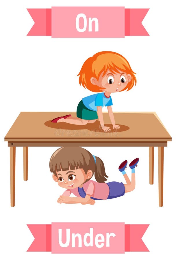 Opposite English Words Under and on Stock Vector - Illustration of ...