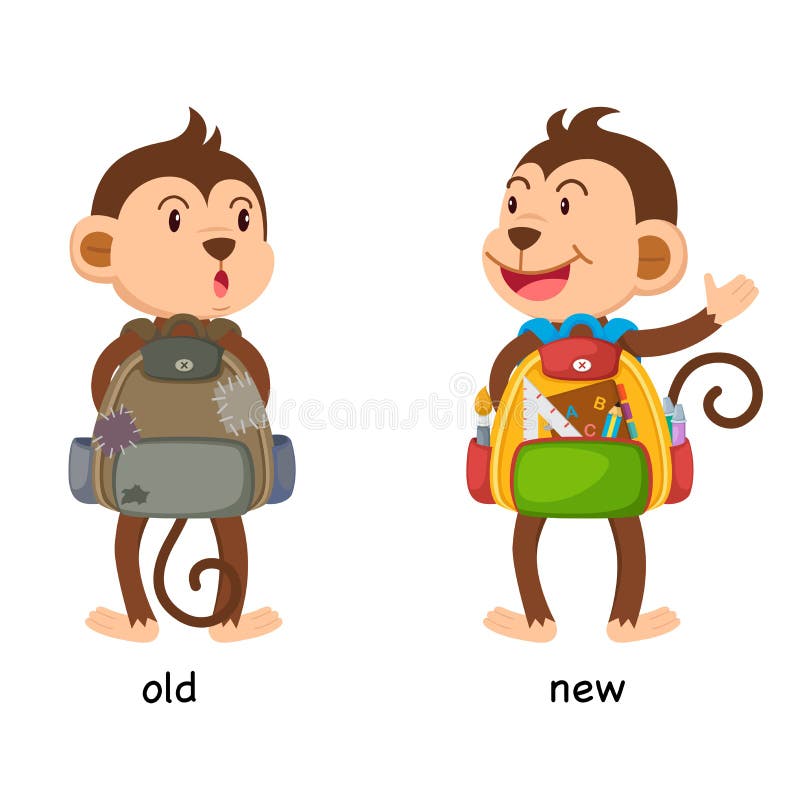 Words New and Old Flashcard with Cartoon Characters. Opposite ...