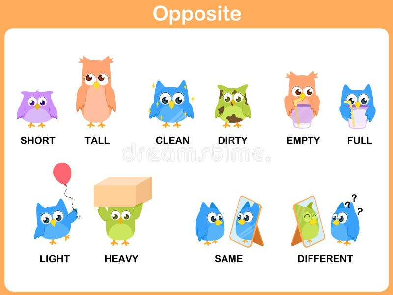 Opposite Word for Preschool Stock Vector - Illustration of light ...