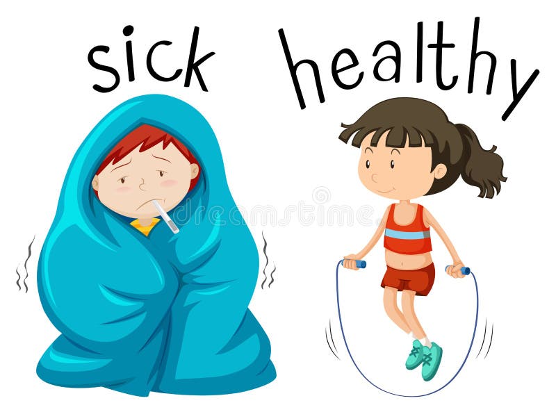 Opposite Wordcard for Word Sick and Healthy Stock Vector - Illustration ...