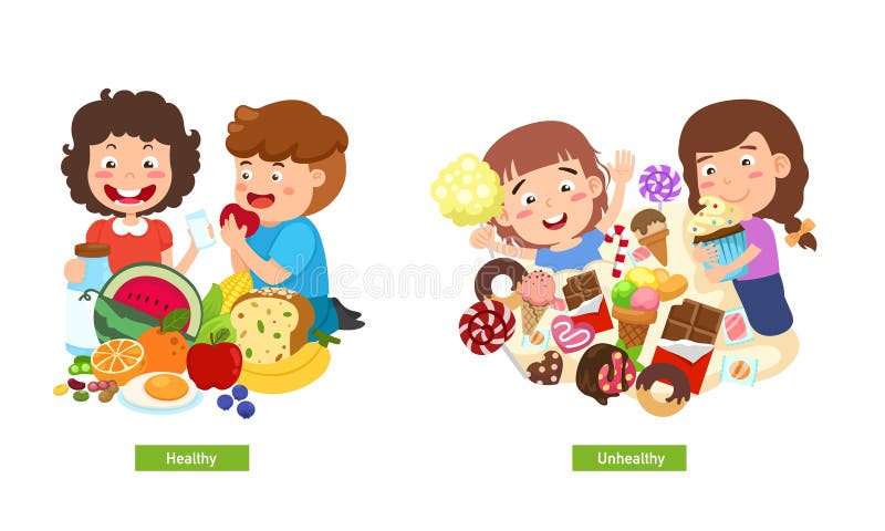 Opposite Words for Healthy and Unhealthy Stock Illustration ...