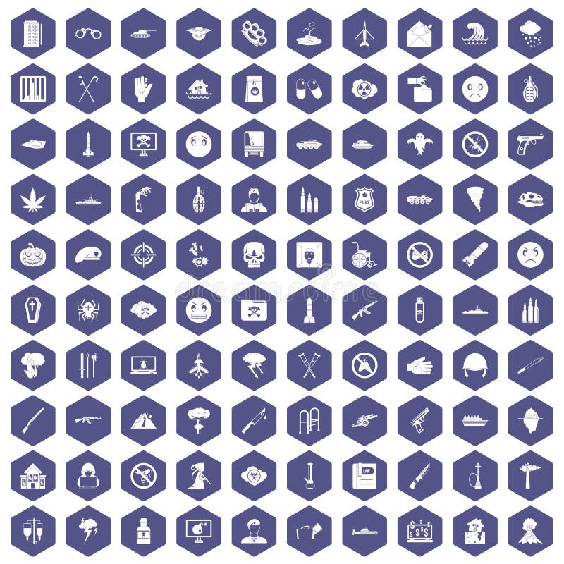 100 Oppression Icons Hexagon Purple Stock Vector - Illustration of ...