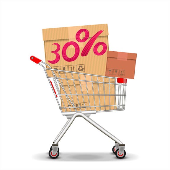 Discount Concept. Supermarket Cart with Boxes. Stock Image - Image of ...