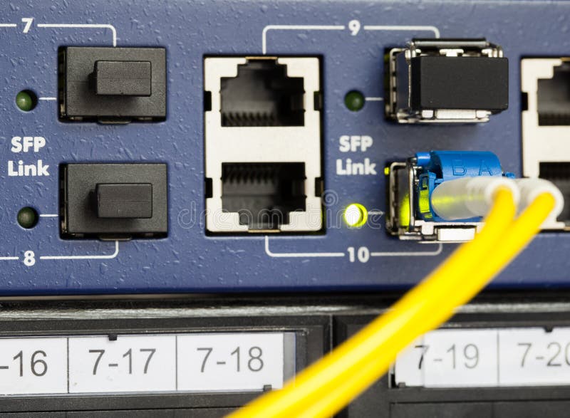 Optic Fiber and SFP Connected To Switch Stock Image - Image of fibre ...