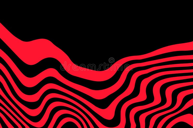Optical Art Background, Geometric Red Wave Design on Black Background ...