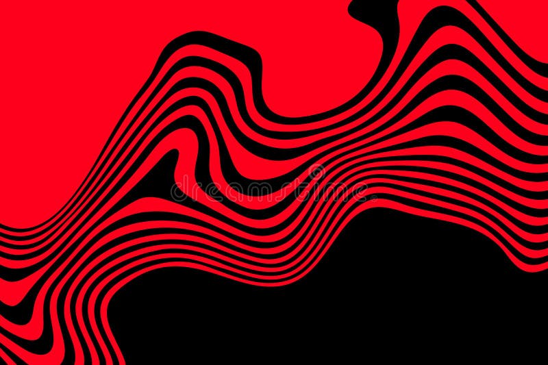 Optical Art Background, Geometric Red Wave Design on Black Background ...