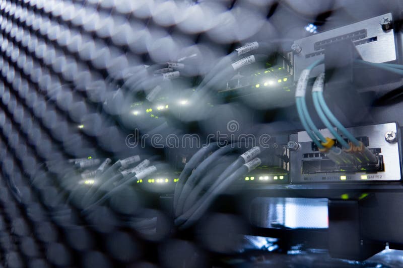 Optical Cable Close Up. Big Optical Server. Stock Photo - Image of ...