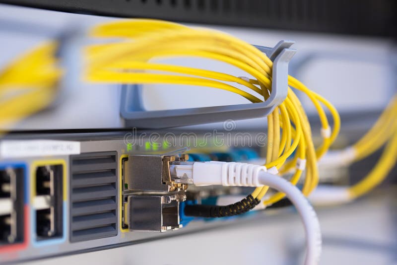 Optical Cable in Rack Cabinet Stock Image - Image of network, metal ...